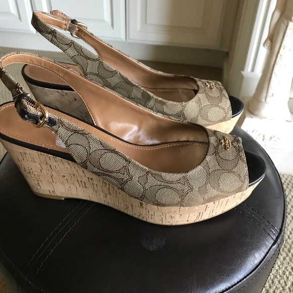 Coach | Shoes | Coach Khaki Chestnut Slingback Wedge Sandals | Poshmark
